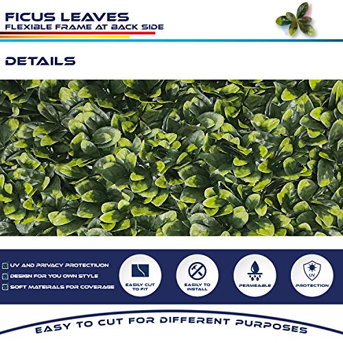 Windscreen4less Artificial Faux Ivy Leaf Decorative Fence Screen 20'' x 20" Boxwood/Milan Leaves Fence Patio Panel, Ficus 28 Pieces