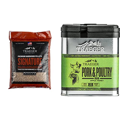 Traeger Grills Signature Blend 100% All-Natural Wood Pellets for Smokers and Pellet Grills, BBQ, Bake, Roast, and Grill, 20 lb. Bag & Grills SPC171 Pork and Poultry Rub with Apple and Honey