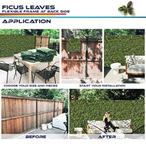 Windscreen4less Artificial Faux Ivy Leaf Decorative Fence Screen 20'' x 20" Boxwood/Milan Leaves Fence Patio Panel, Ficus 24 Pieces