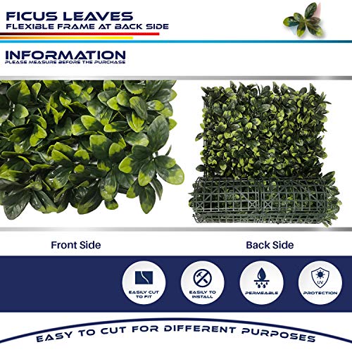 Windscreen4less Artificial Faux Ivy Leaf Decorative Fence Screen 20'' x 20" Boxwood/Milan Leaves Fence Patio Panel, Ficus 24 Pieces