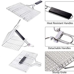 Fish Grill Basket,Olighan Foldable Grilling Basket with Removable Handle,Stainless Steel Large Folding BBQ Rack,Portable Camping Grilling baskets for Vegetables,Steak,Fish,Shrimpand at Home or Outdoor