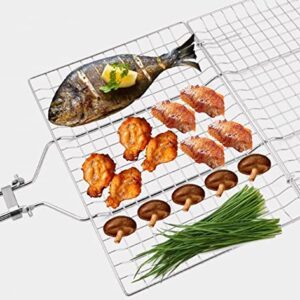 Fish Grill Basket,Olighan Foldable Grilling Basket with Removable Handle,Stainless Steel Large Folding BBQ Rack,Portable Camping Grilling baskets for Vegetables,Steak,Fish,Shrimpand at Home or Outdoor