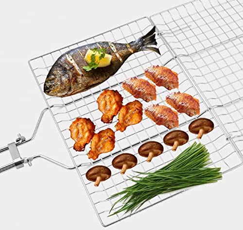 Fish Grill Basket,Olighan Foldable Grilling Basket with Removable Handle,Stainless Steel Large Folding BBQ Rack,Portable Camping Grilling baskets for Vegetables,Steak,Fish,Shrimpand at Home or Outdoor