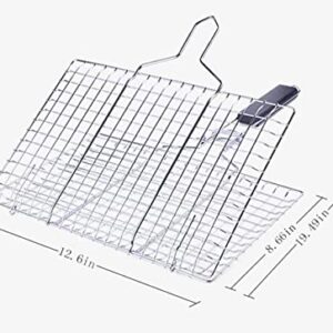 Fish Grill Basket,Olighan Foldable Grilling Basket with Removable Handle,Stainless Steel Large Folding BBQ Rack,Portable Camping Grilling baskets for Vegetables,Steak,Fish,Shrimpand at Home or Outdoor