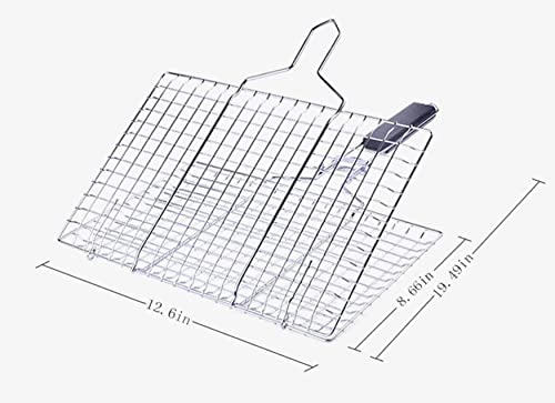 Fish Grill Basket,Olighan Foldable Grilling Basket with Removable Handle,Stainless Steel Large Folding BBQ Rack,Portable Camping Grilling baskets for Vegetables,Steak,Fish,Shrimpand at Home or Outdoor