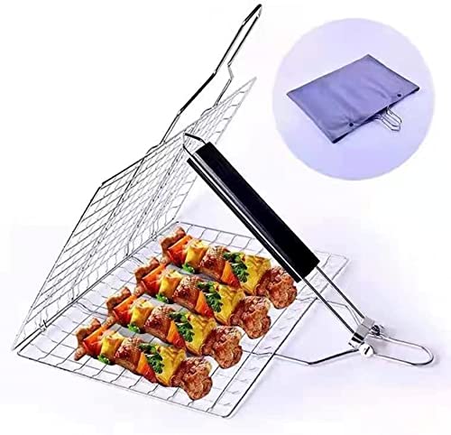 Fish Grill Basket,Olighan Foldable Grilling Basket with Removable Handle,Stainless Steel Large Folding BBQ Rack,Portable Camping Grilling baskets for Vegetables,Steak,Fish,Shrimpand at Home or Outdoor