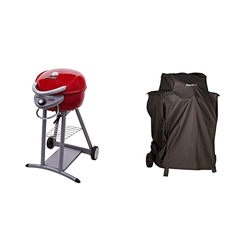 Char-Broil 20602109 Patio Bistro TRU-Infrared Electric Grill, Red & Patio Bistro Cover, with Side Shelves, Compatible with Models 17602047 17602048 17602066