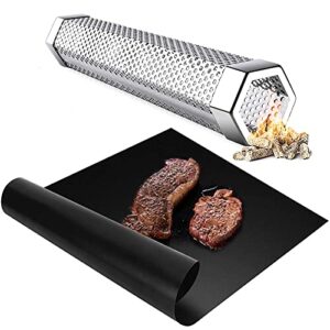 yiimo smoke tube for pellets, 12” pellet smoker, plus fiberglass bbq grill mat heat resistant