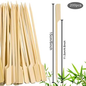 Enenes 200 Pack Bamboo Paddle Picks 6 Inch Natural Bamboo Kebab Skewers for Family Party Kebabs Grilling Accessories