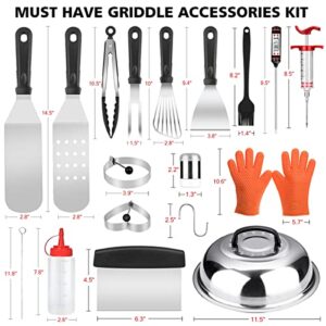 Griddle Accessories Kit, 39pcs Grilling Tools Spatulas Set for for Blackstone, Camp Chef, Stainless Steel Grill BBQ Tool Set with Basting Cover, Chopper, Spatula, Scraper, Bottle, Tongs, Egg Ring