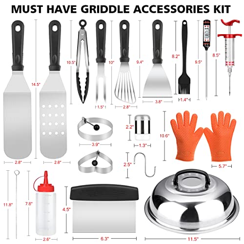 Griddle Accessories Kit, 39pcs Grilling Tools Spatulas Set for for Blackstone, Camp Chef, Stainless Steel Grill BBQ Tool Set with Basting Cover, Chopper, Spatula, Scraper, Bottle, Tongs, Egg Ring