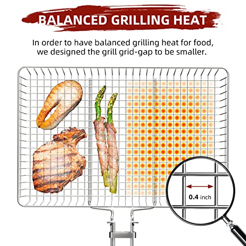 CEBERVICE Grill Basket Extra Large, SUS304 Food Safe Stainless Steel, Portable Folding BBQ Outdoor Camping Grilling Rack for Fish, Vegetables, Shrimp, Barbeque Griller Cooking Accessories, Grilling Gifts for Men, Dad, Father, Husband