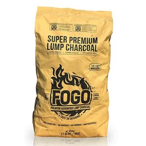 fogo super premium oak restaurant quality all-natural large sized hardwood lump charcoal for grilling and smoking, 17.6 pound bag