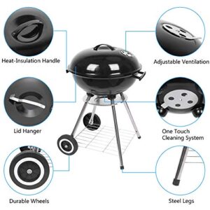 ROVSUN 18 inch BBQ Charcoal Grill, Outdoor Portable Kettle Barbecue Grill with Stand, Heat Control,Camping Patio Backyard Picnic