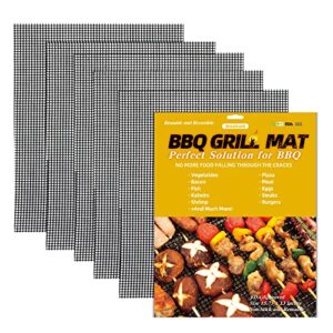 assailuck grill mats for outdoor grill – set of 5 non-stick reusable mats for gas, charcoal, pellet fuel grills – 15.75×13 inches – dishwasher safe and pfoa-free