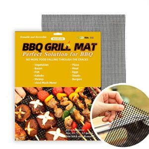 AssaiLuck Grill Mats For Outdoor Grill - Set of 5 Non-Stick Reusable Mats for Gas, Charcoal, Pellet Fuel Grills - 15.75x13 inches - Dishwasher Safe and PFOA-Free