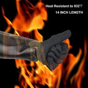 Turkey Fryer BBQ Gloves Heat Resistant Cooking Grilling Glove 14 inches, 932°F Heat Proof Oven/Smoker/Barbecue Gloves for Handling Heat Food on Your Fryer/Waterproof/Fireproof