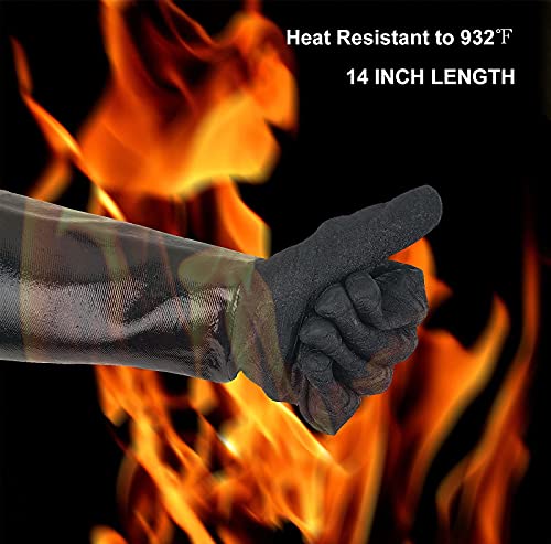 Turkey Fryer BBQ Gloves Heat Resistant Cooking Grilling Glove 14 inches, 932°F Heat Proof Oven/Smoker/Barbecue Gloves for Handling Heat Food on Your Fryer/Waterproof/Fireproof