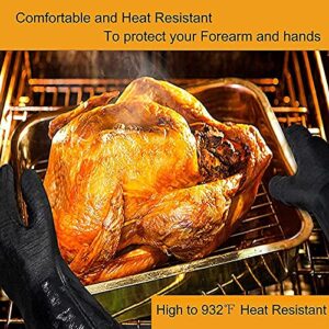 Turkey Fryer BBQ Gloves Heat Resistant Cooking Grilling Glove 14 inches, 932°F Heat Proof Oven/Smoker/Barbecue Gloves for Handling Heat Food on Your Fryer/Waterproof/Fireproof