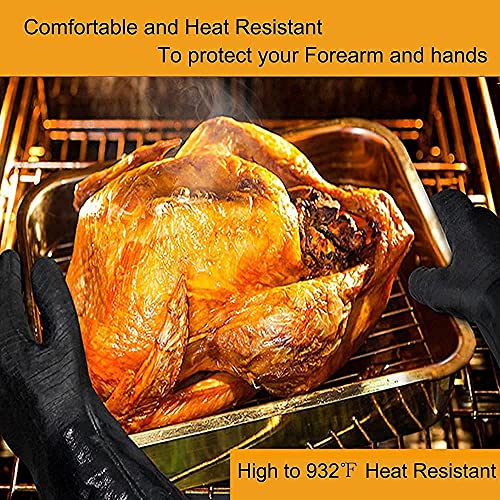 Turkey Fryer BBQ Gloves Heat Resistant Cooking Grilling Glove 14 inches, 932°F Heat Proof Oven/Smoker/Barbecue Gloves for Handling Heat Food on Your Fryer/Waterproof/Fireproof