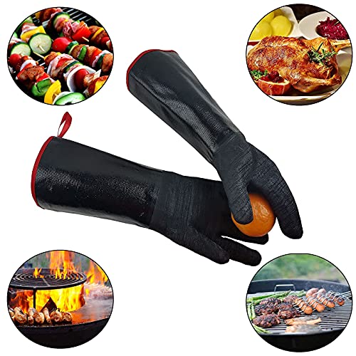 Turkey Fryer BBQ Gloves Heat Resistant Cooking Grilling Glove 14 inches, 932°F Heat Proof Oven/Smoker/Barbecue Gloves for Handling Heat Food on Your Fryer/Waterproof/Fireproof