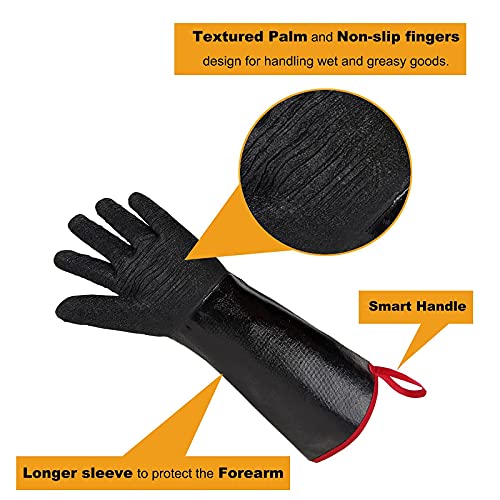 Turkey Fryer BBQ Gloves Heat Resistant Cooking Grilling Glove 14 inches, 932°F Heat Proof Oven/Smoker/Barbecue Gloves for Handling Heat Food on Your Fryer/Waterproof/Fireproof