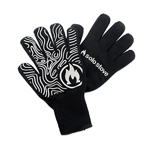 Solo Stove High Heat Gloves, Grill/BBQ Gloves, Oven Mitts, Heat-Resistant up to 450°F, Non-Slip, Black, One Size