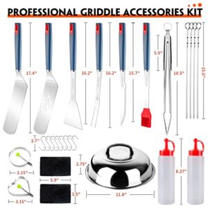 Griddle Accessories kit for Blackstone, 27 PCS Flat Top Grill Accessories with 17.4 Inch Extra Long Griddle Spatula Scraper and Basting Cover, Griddle Tools Set for Outdoor, Hibachi and Teppanyaki