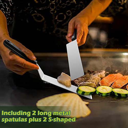 Metal Spatula Set, HaSteeL Stainless Steel Long Narrow Griddle Spatula, Heavy Duty Burger Turner Pancake Flipper with ABS Handle, Griddle Accessories Tools for BBQ Flat Top Cast Iron Grilling Cooking