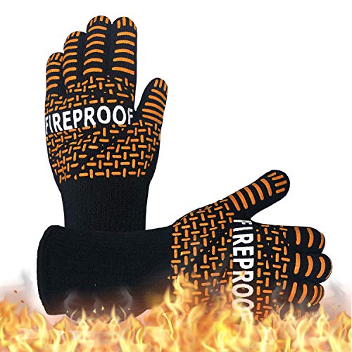 Sonemone BBQ Gloves 1472°F Extreme Heat Resistant Grilling Gloves, Silicone Non-Slip Oven Gloves for Indoor/Outdoor Cooking, Barbecue, Cutting, Frying, Baking,1 Pair (Black & Orange)