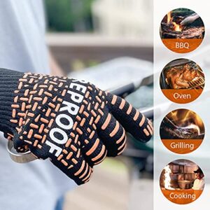 Sonemone BBQ Gloves 1472°F Extreme Heat Resistant Grilling Gloves, Silicone Non-Slip Oven Gloves for Indoor/Outdoor Cooking, Barbecue, Cutting, Frying, Baking,1 Pair (Black & Orange)