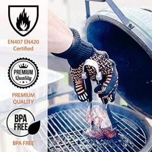 Sonemone BBQ Gloves 1472°F Extreme Heat Resistant Grilling Gloves, Silicone Non-Slip Oven Gloves for Indoor/Outdoor Cooking, Barbecue, Cutting, Frying, Baking,1 Pair (Black & Orange)