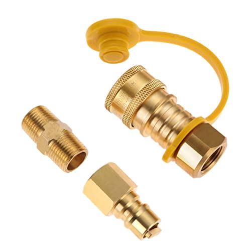 Aupoko 3/8 Inch Natural Gas Quick Connect Fittings, Brass Propane Gas Grill Quick Connector Adapter Fitting, LP Gas Propane Hose Quick Disconnect Kit, 3/8’’ Male Pipe Thread x 3/8’’ Female Pipe Threa