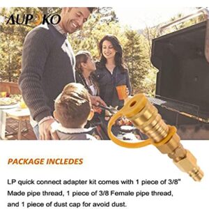 Aupoko 3/8 Inch Natural Gas Quick Connect Fittings, Brass Propane Gas Grill Quick Connector Adapter Fitting, LP Gas Propane Hose Quick Disconnect Kit, 3/8’’ Male Pipe Thread x 3/8’’ Female Pipe Threa