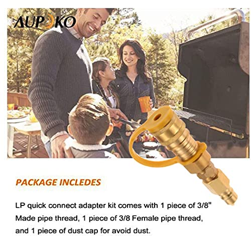 Aupoko 3/8 Inch Natural Gas Quick Connect Fittings, Brass Propane Gas Grill Quick Connector Adapter Fitting, LP Gas Propane Hose Quick Disconnect Kit, 3/8’’ Male Pipe Thread x 3/8’’ Female Pipe Threa