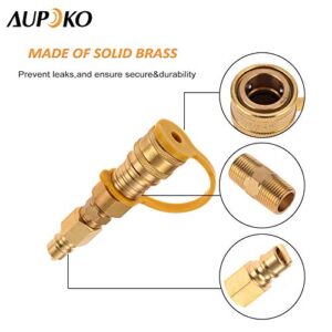 Aupoko 3/8 Inch Natural Gas Quick Connect Fittings, Brass Propane Gas Grill Quick Connector Adapter Fitting, LP Gas Propane Hose Quick Disconnect Kit, 3/8’’ Male Pipe Thread x 3/8’’ Female Pipe Threa