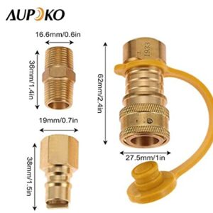 Aupoko 3/8 Inch Natural Gas Quick Connect Fittings, Brass Propane Gas Grill Quick Connector Adapter Fitting, LP Gas Propane Hose Quick Disconnect Kit, 3/8’’ Male Pipe Thread x 3/8’’ Female Pipe Threa