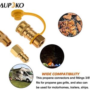 Aupoko 3/8 Inch Natural Gas Quick Connect Fittings, Brass Propane Gas Grill Quick Connector Adapter Fitting, LP Gas Propane Hose Quick Disconnect Kit, 3/8’’ Male Pipe Thread x 3/8’’ Female Pipe Threa