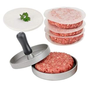 ovos burger press hamburger press patty maker non-stick aluminum patty press with 100 free patty papers bpa free