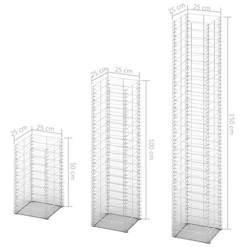 vidaXL Gabion Set 3 Piece Galvanized Wire Patio Outdoor Garden Yard Privacy Protection Welded Mesh Rock-Stone Wall Barrier Fence Panel