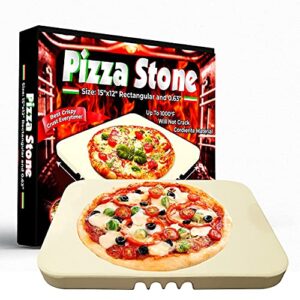 pizza stone 12″ x 15″ rectangular baking & grilling stone, perfect for oven, bbq and grill. innovative built – in 4 handles design – stone baking sheet, baking tray, grilling stone, heavy duty