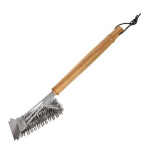 bbq-aid all angles bbq grill brush for outdoor grill – cleans all angles, large wooden handle, and stainless steel bristles – bbq brush for grill cleaning – grill cleaner brush safe for bbq and grill