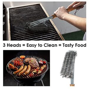 BBQ-AID All Angles BBQ Grill Brush for Outdoor Grill – Cleans All Angles, Large Wooden Handle, and Stainless Steel Bristles - BBQ Brush for Grill Cleaning – Grill Cleaner Brush Safe for BBQ and Grill