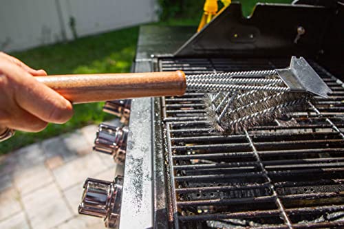 BBQ-AID All Angles BBQ Grill Brush for Outdoor Grill – Cleans All Angles, Large Wooden Handle, and Stainless Steel Bristles - BBQ Brush for Grill Cleaning – Grill Cleaner Brush Safe for BBQ and Grill