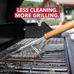 BBQ-AID All Angles BBQ Grill Brush for Outdoor Grill – Cleans All Angles, Large Wooden Handle, and Stainless Steel Bristles - BBQ Brush for Grill Cleaning – Grill Cleaner Brush Safe for BBQ and Grill