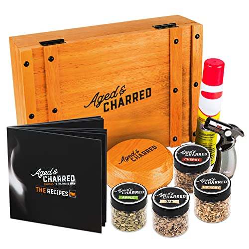 Cocktail Smoker Kit with Torch & Wood Chips (Premium Edition) for Whiskey, Bourbon & More - Drink Smoker made of 100% Oak - Old Fashioned Smoker Kit - Whiskey Gifts for Men