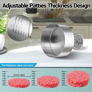 XLVLVH Burger Press Maker,Adjustable 304 Stainless Steel Hamburger Patty Maker,Non Stick Hamburger Press Patty Maker,Ideal for Beef, Vegetables, Burgers and BBQ, 4.52 inch