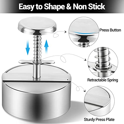 XLVLVH Burger Press Maker,Adjustable 304 Stainless Steel Hamburger Patty Maker,Non Stick Hamburger Press Patty Maker,Ideal for Beef, Vegetables, Burgers and BBQ, 4.52 inch