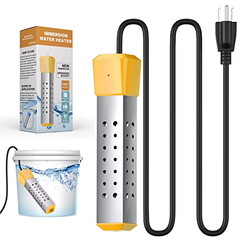 Immersion Water Heater Bucket Heater 2000W Automatic Power-Off (158 F) Portable Water Heater for Pool with Stainless Steel Guard and Digital LCD Thermometer Suitable for Non-Conductive containers