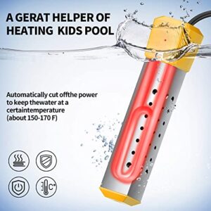 Immersion Water Heater Bucket Heater 2000W Automatic Power-Off (158 F) Portable Water Heater for Pool with Stainless Steel Guard and Digital LCD Thermometer Suitable for Non-Conductive containers